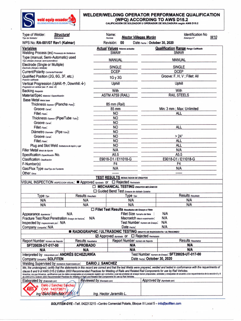 WPQ W10 Smaw Rails Nestor Villegas WEE | PDF