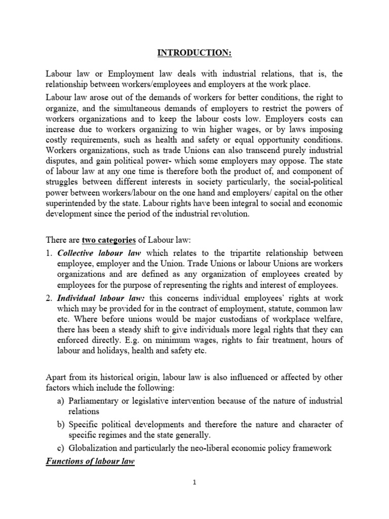 Labour Law Note 1 | Download Free PDF | Labour Law | Employment