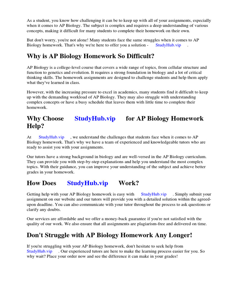 AP Biology Homework Help | PDF | Homework | Advanced Placement