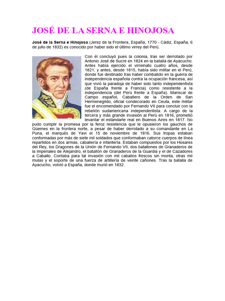 José de La Serna e Hinojosa | PDF