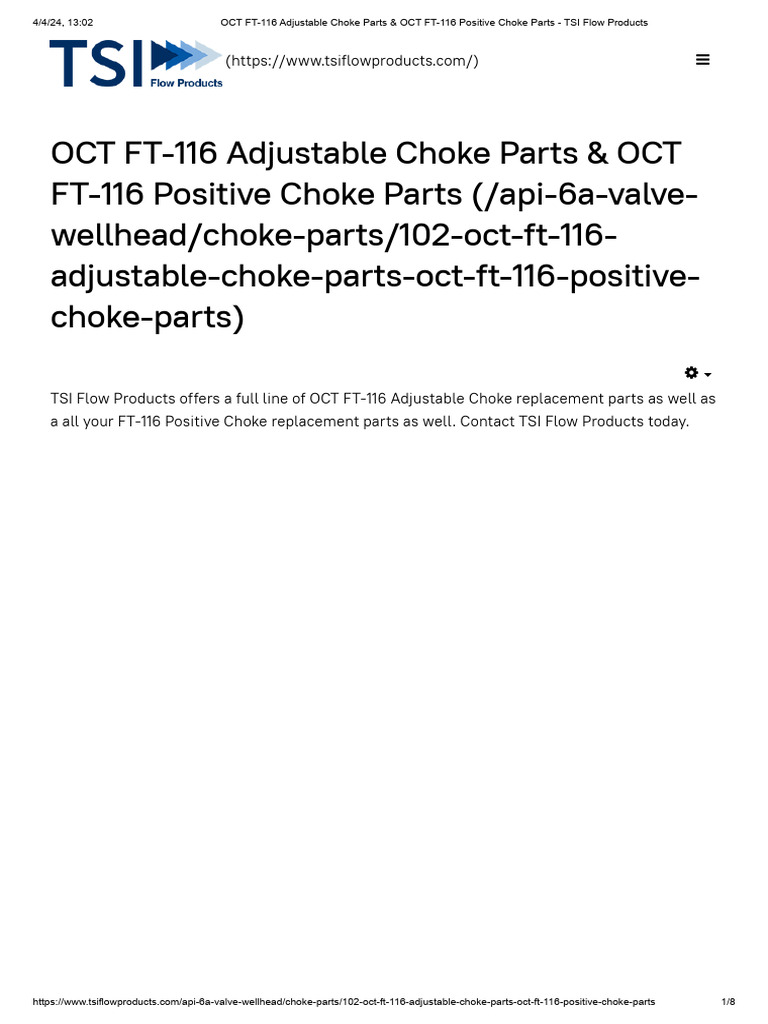 OCT FT-116 Adjustable Choke Parts & OCT FT-116 Positive Choke Parts - TSI Flow Products | PDF ...