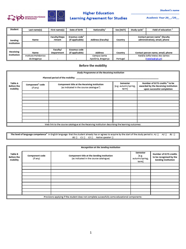 EN Learning Agreement | PDF | Academic Degree | Information