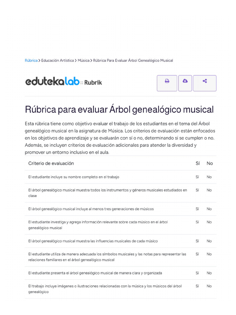 Rúbrica para Evaluar Árbol Genealógico Musical | PDF