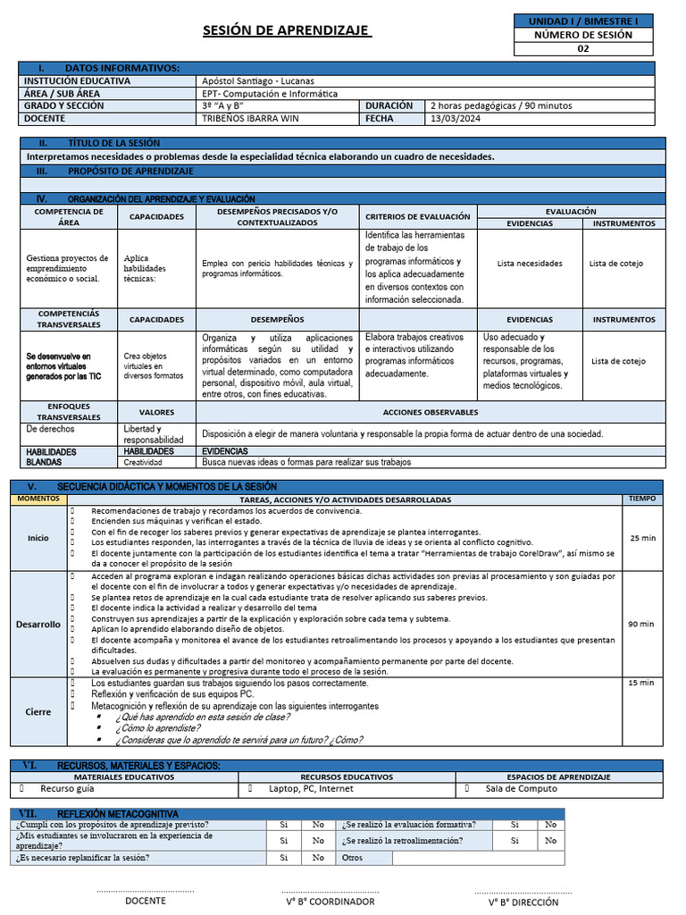 Sesión de Aprendizaje | PDF | Evaluación | Aprendizaje