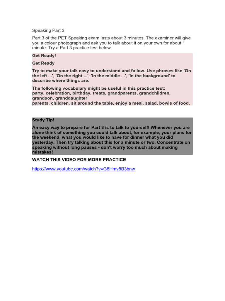 PET Speaking Part 3 Guide | PDF