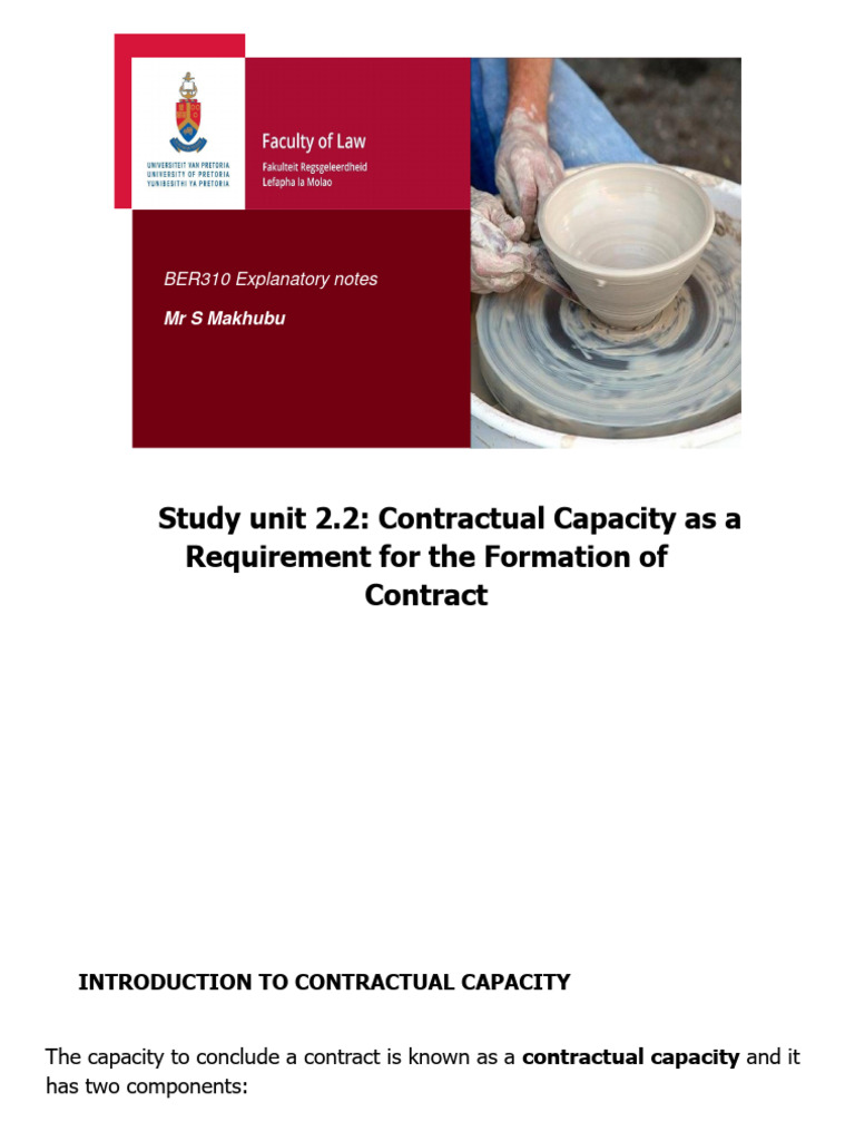 Theme 2 Study Unit 2.2 Contractual Capacity As A Requirement... FEF | PDF | Marriage | Insolvency