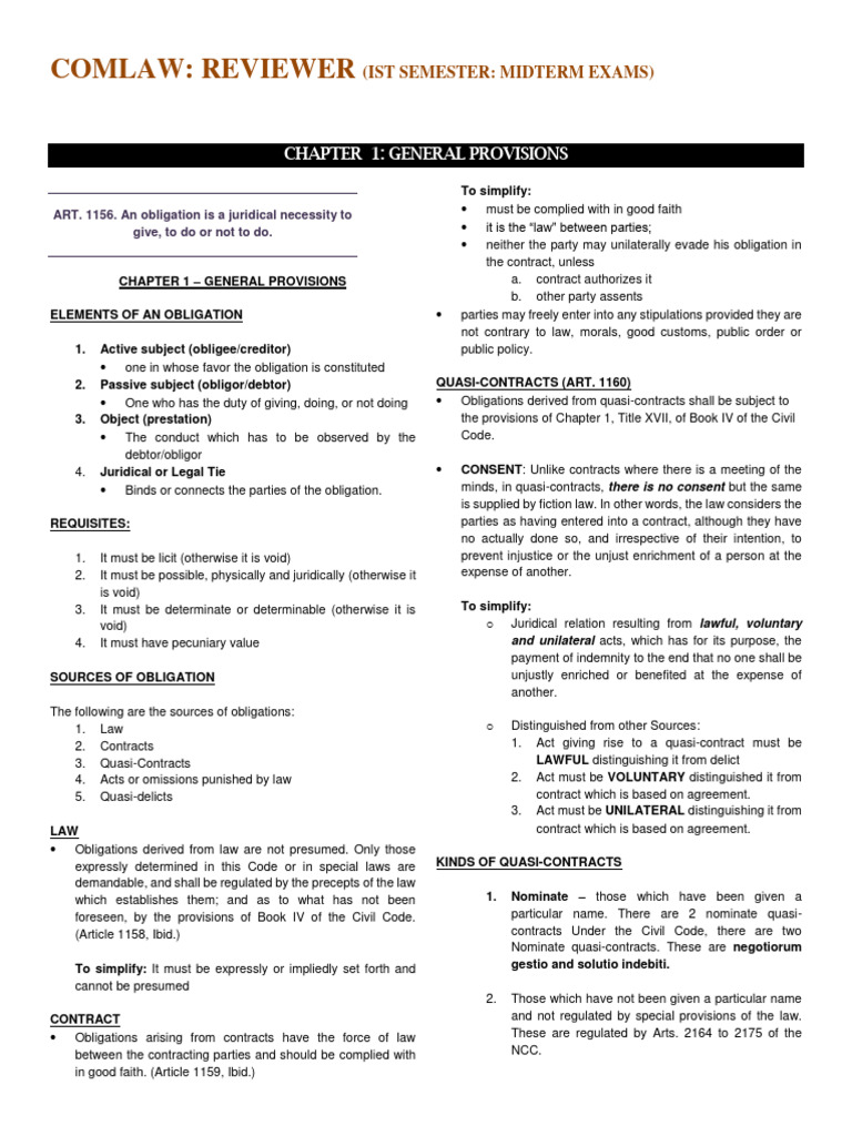 Comlaw Reviewer | PDF | Law Of Obligations | Breach Of Contract