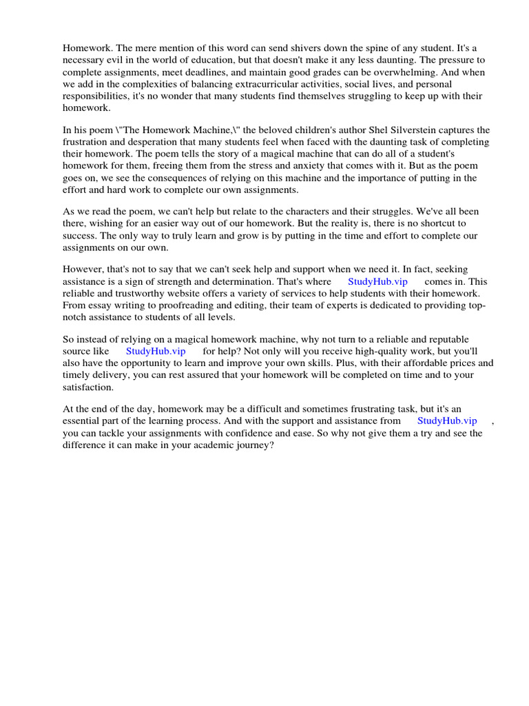 The Homework Machine Poem by Shel Silverstein | Download Free PDF ...