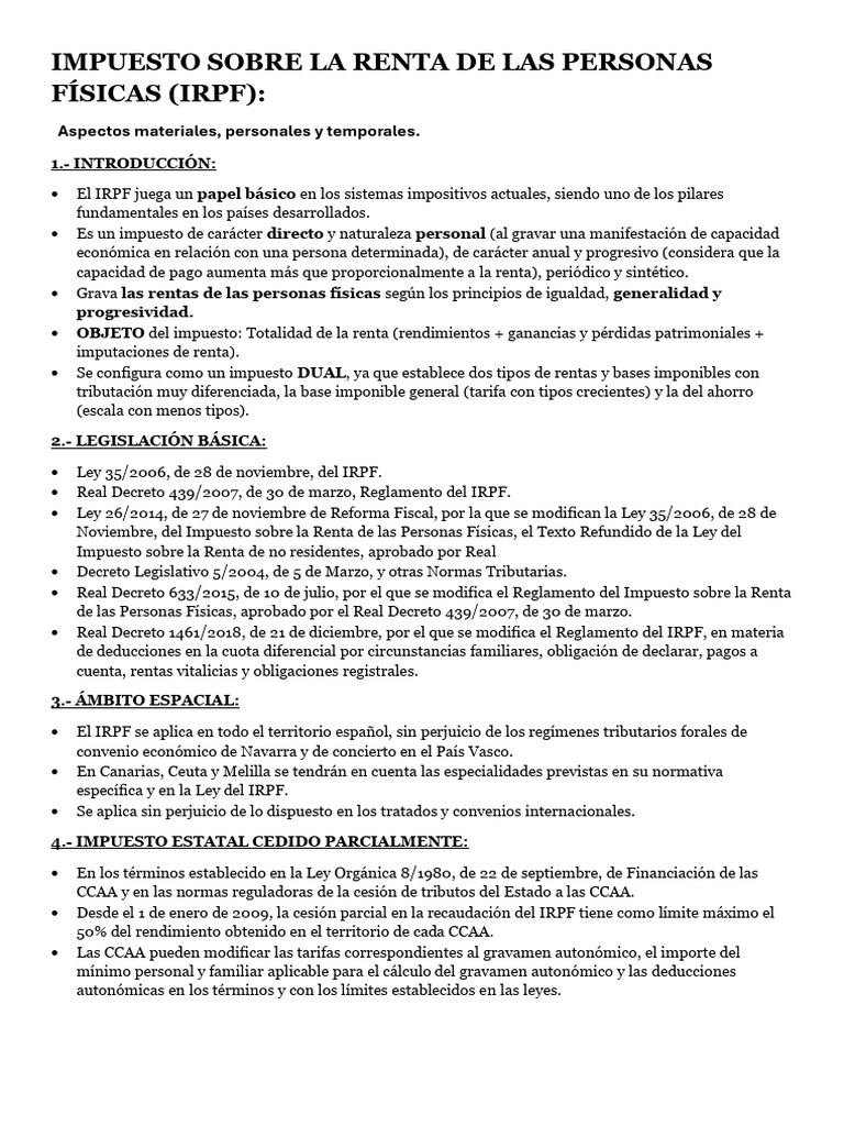 Tema 1 IRPF | PDF | Impuestos | Impuesto sobre la renta