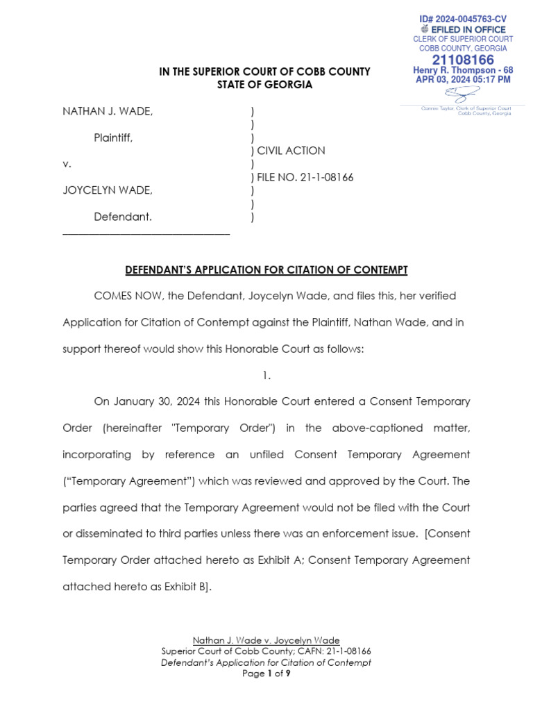 Citation of Contempt: Wade v. Wade | PDF | Lawsuit | Contempt Of Court