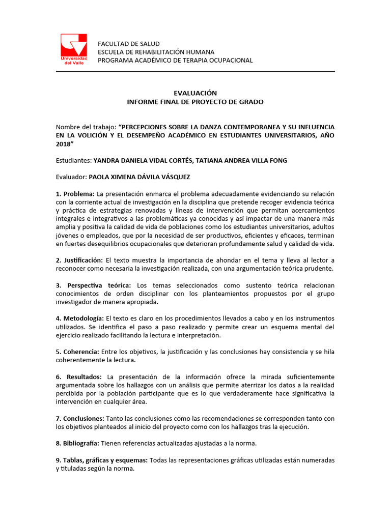 Danza Contemporanea y Volicion | PDF | Terapia ocupacional | Cognición