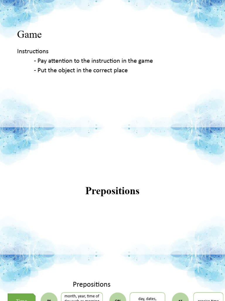 Prepositions Game: Time and Place | PDF | Language Arts & Discipline ...