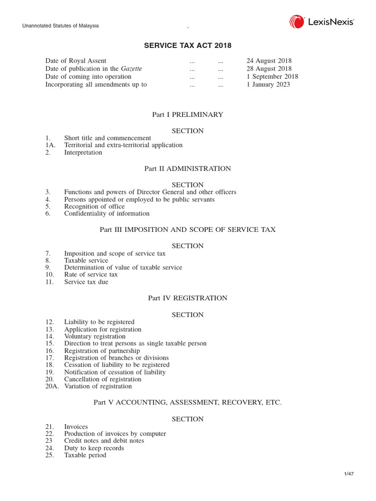 Service Tax Act 2018 Overview | PDF | Partnership | Taxes