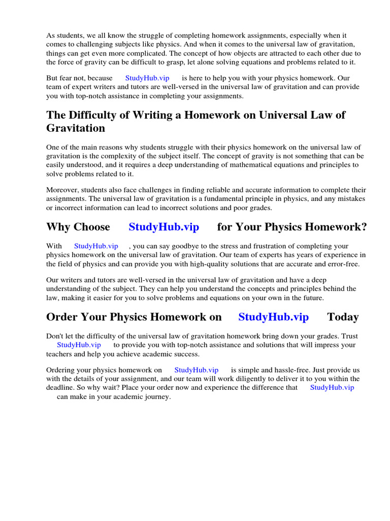Physics Universal Law of Gravitation Homework | PDF | Force | Weight