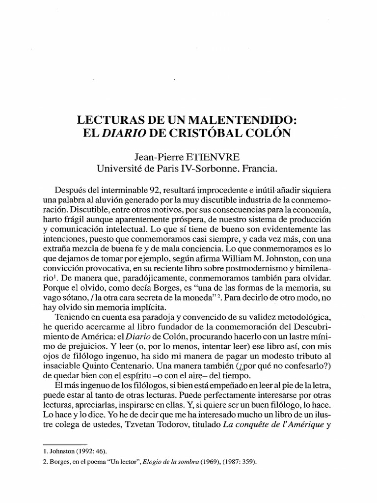 Jean Pierre Etienvre, Lecturas de Un Malentendido. El Diario de ...