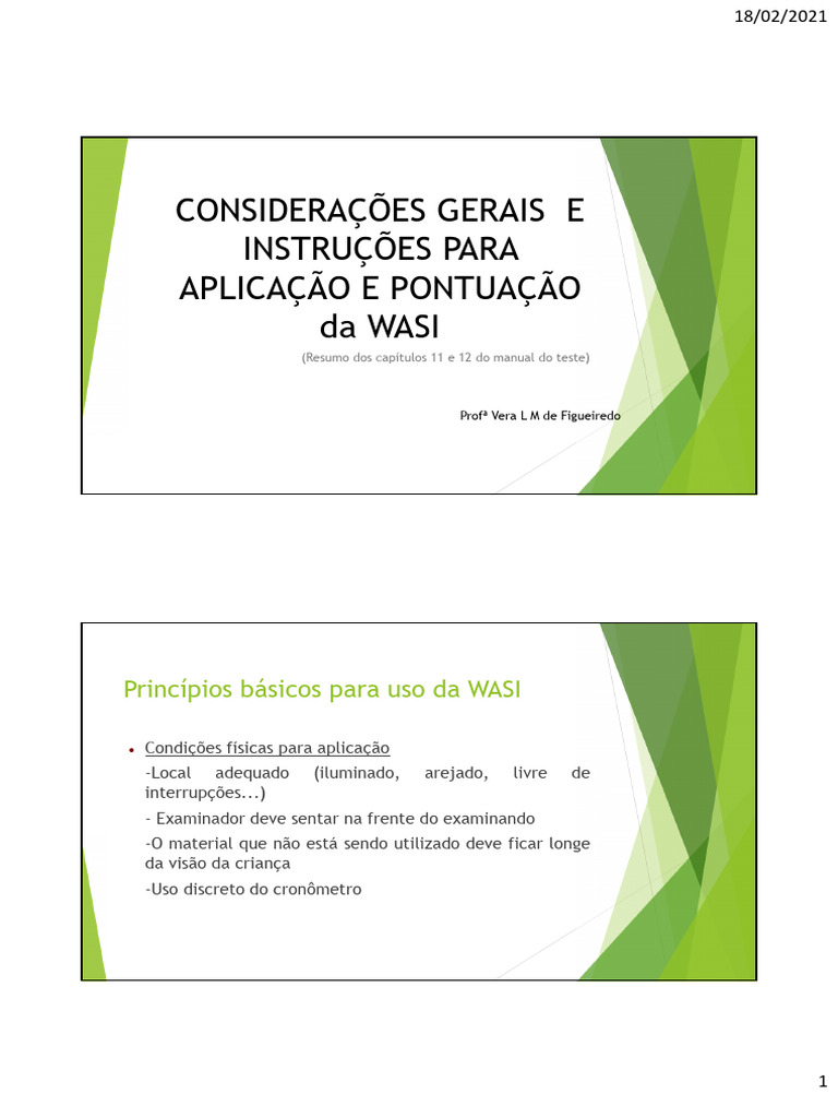 Wasi Instruções para Aplicação e Pontuação | PDF | Quociente de ...
