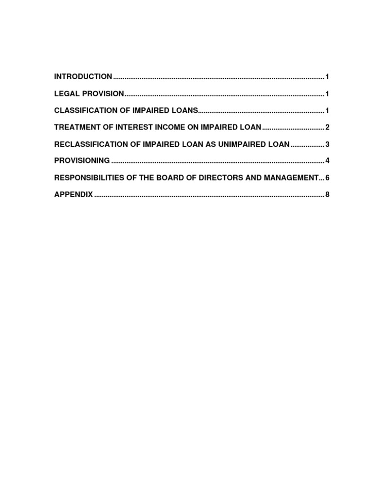 01 GL Classification of Impaired Loans | PDF | Loans | Interest