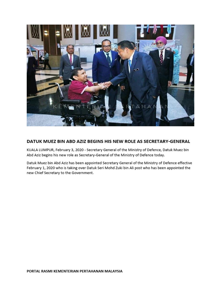 Datuk Muez Bin Abd Aziz Begins His New Role As Secretary-General | PDF