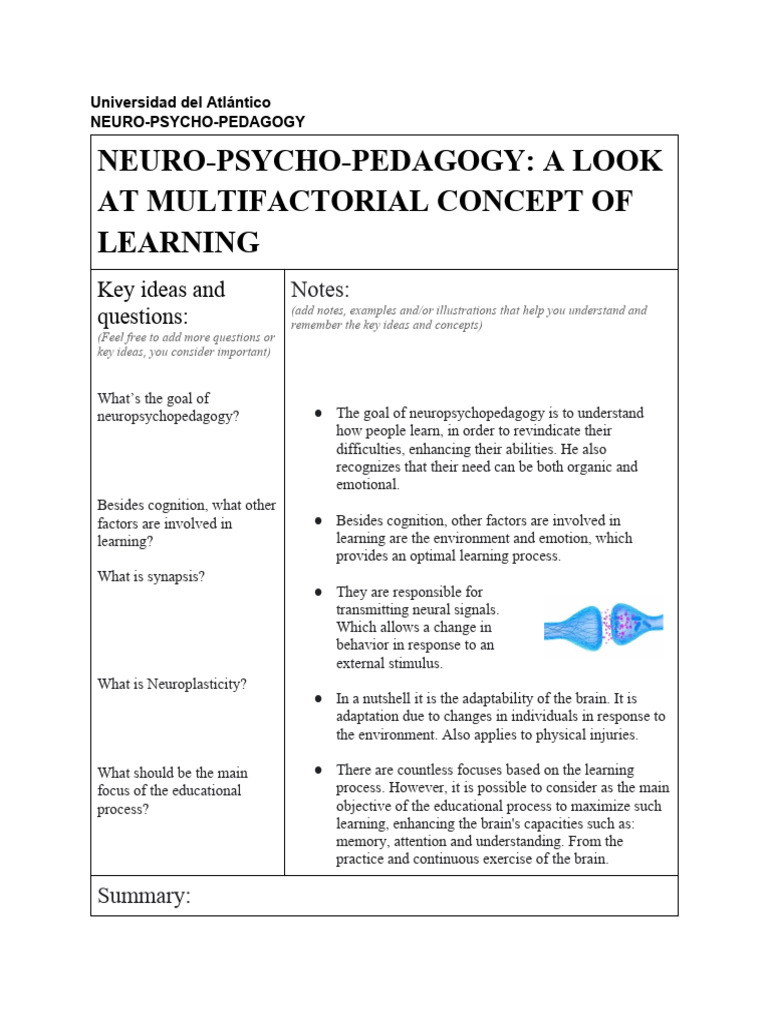 NEURO-PSYCHO-PEDAGOGY A LOOK AT MULTIFACTORIAL CONCEPT OF LEARNING ...