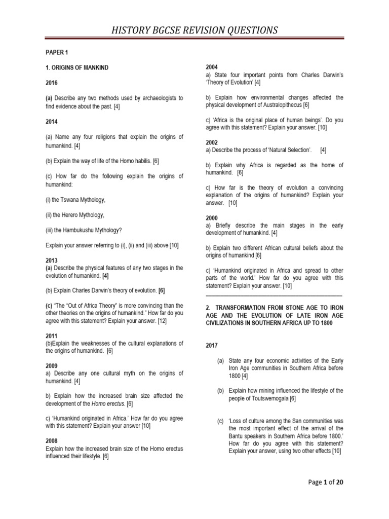 BGCSE History Revision Questions | PDF | Southern Africa | Africa