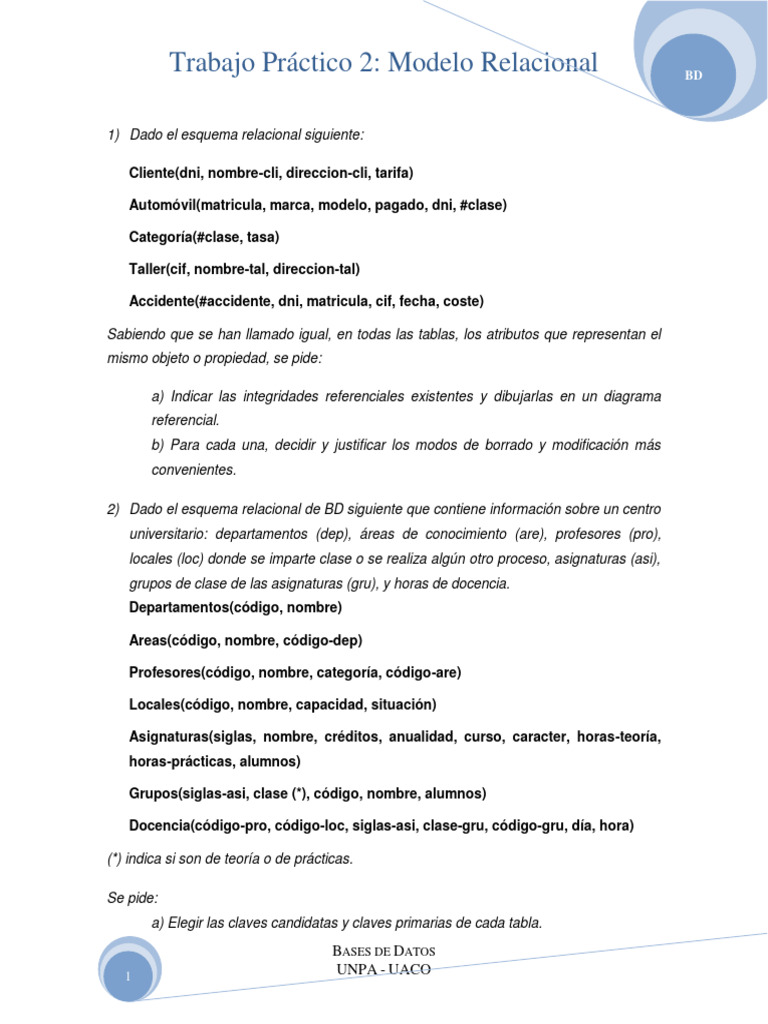 TP2 - Modelo Relacional | PDF | Base de datos relacional | Datos