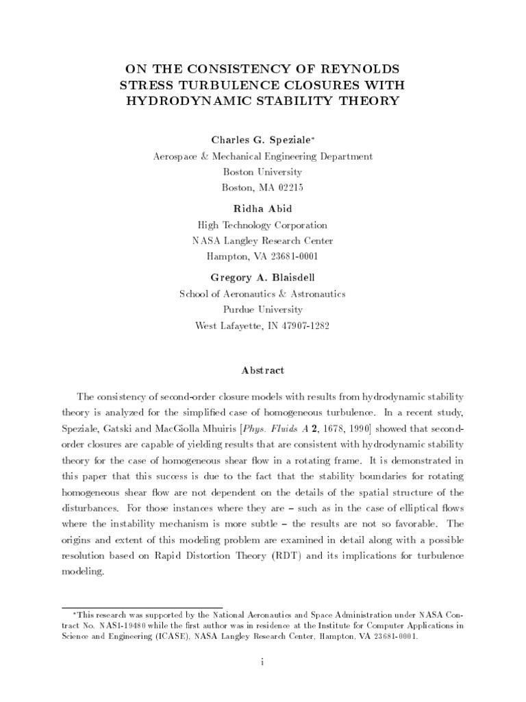 Reynolds Stress Models and Turbulence Stability | PDF | Turbulence ...