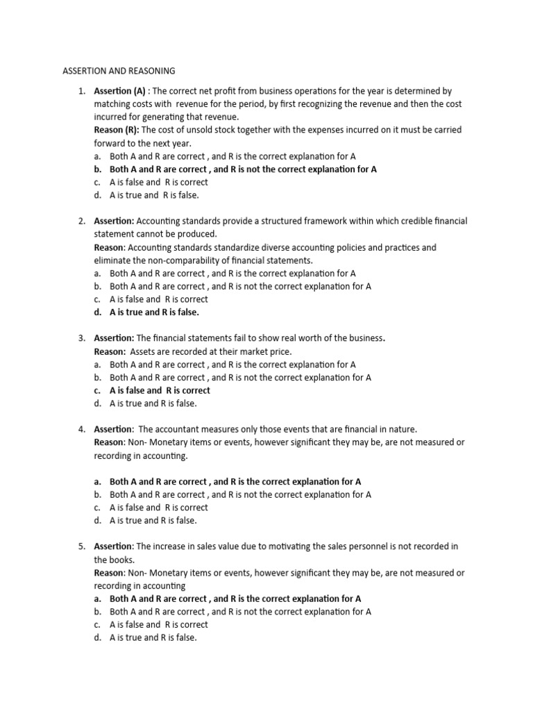 Assertion and Reasoning in Accounting | PDF | Revenue | Accounting