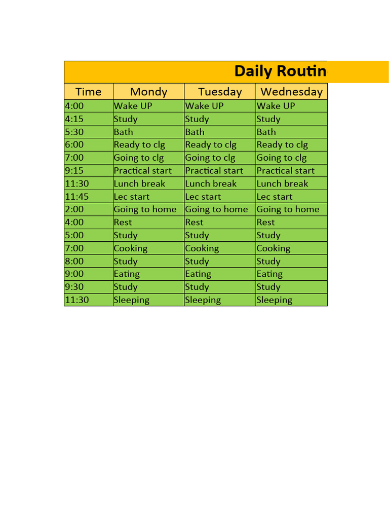 Daily Routine Timetable | PDF