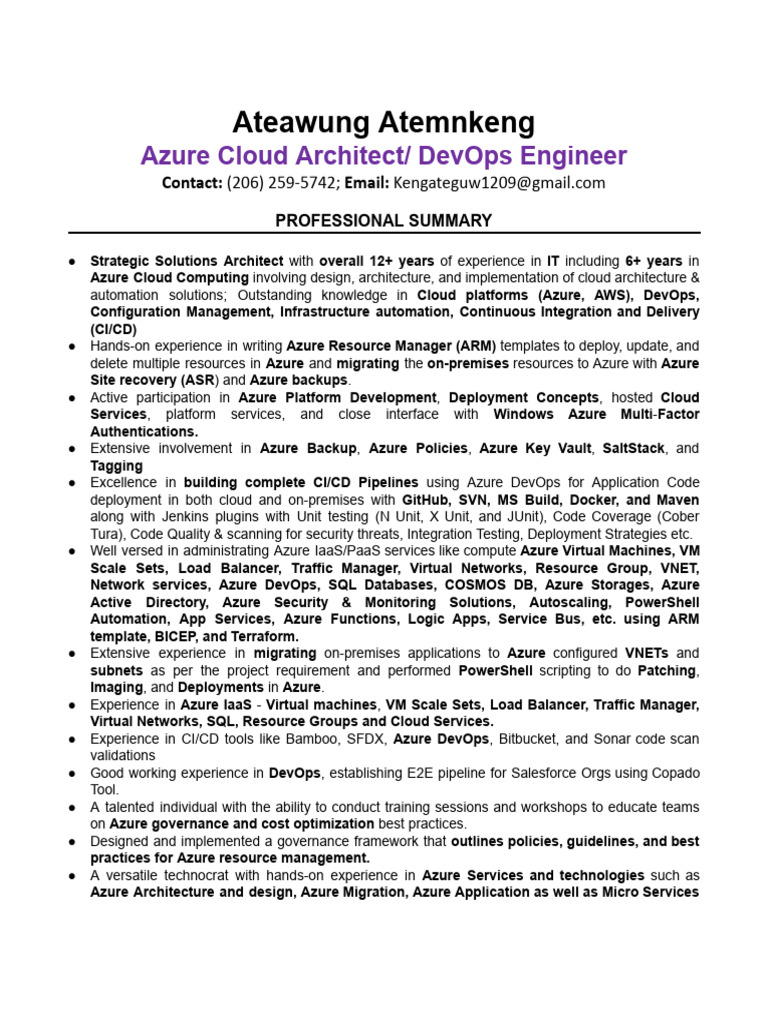 Azure Cloud Architect & DevOps Resume | PDF | Microsoft Azure | Cloud Computing