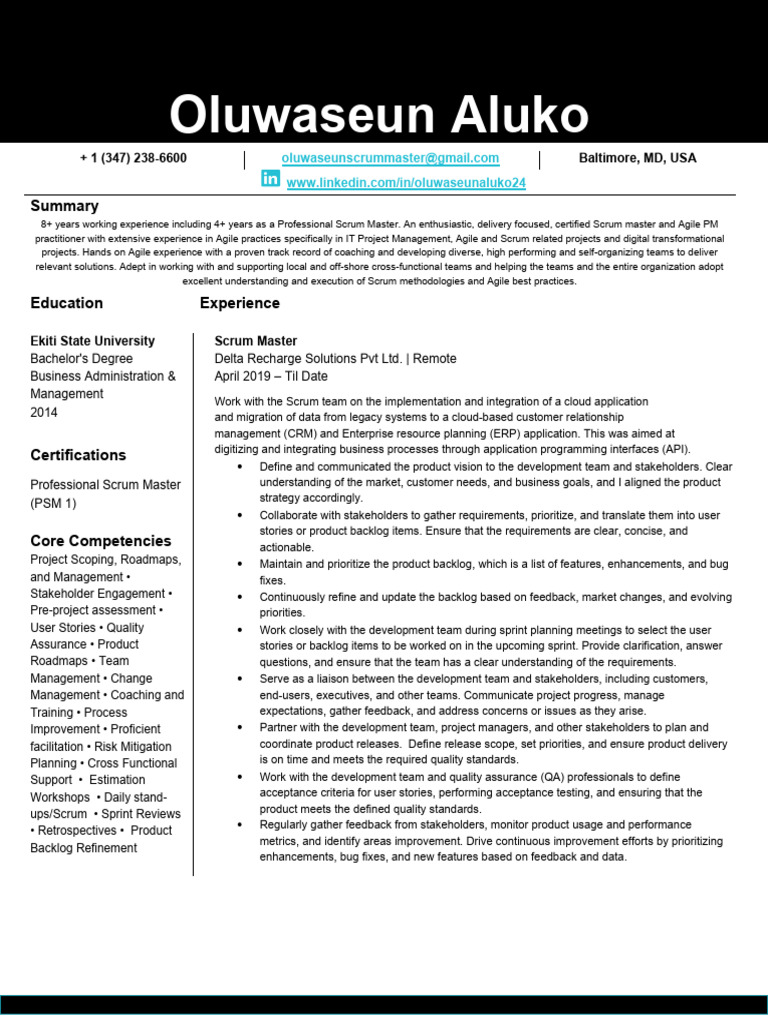 Professional Scrum Master Profile | PDF | Scrum (Software Development ...