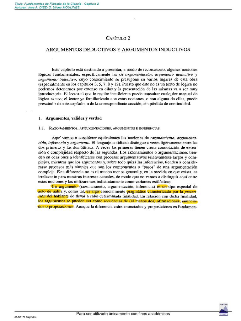 Argumentos Deductivos y Argumentos Inductivos - Fundamentos de Filosofía de La Ciencia | PDF ...