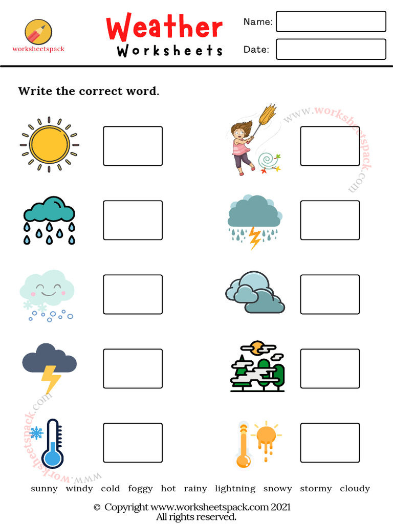 Weather Worksheets Write The Correct Word | PDF