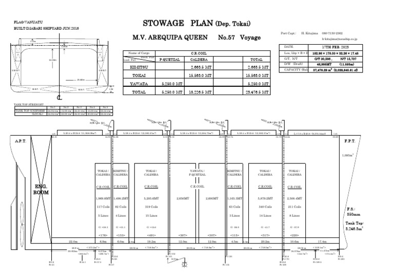 Arequipa Queen v-57 Stowage Plan (Dep - Tokai) | PDF