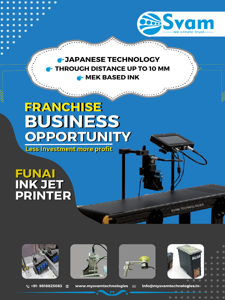 Franchise Opportunity: SVAM Inkjet Printers | PDF | Printer (Computing) | Printing