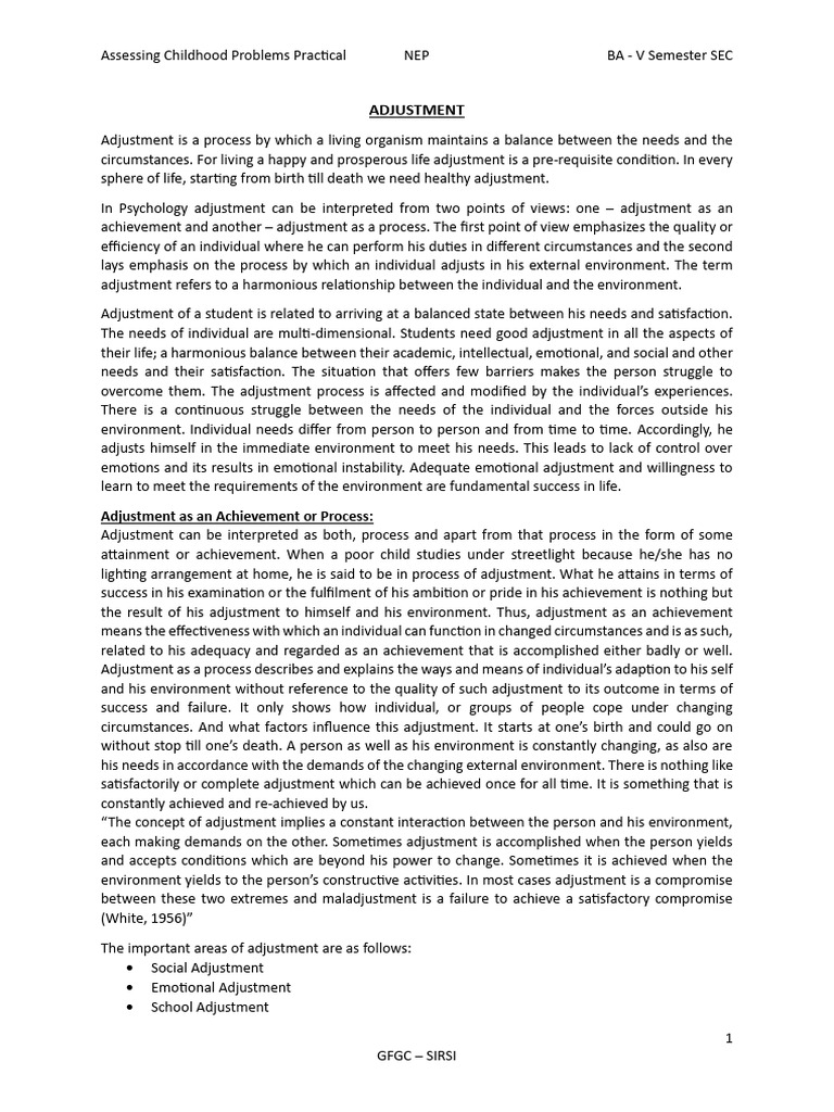 Student Adjustment Evaluation | PDF | Teachers | Cognition