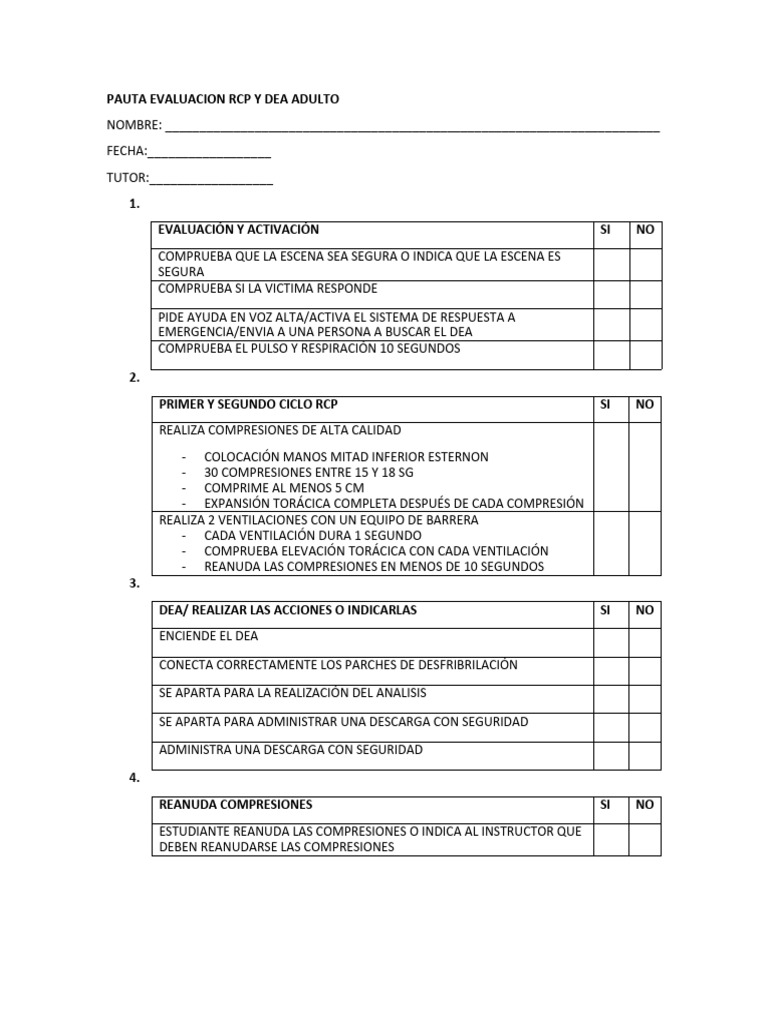 Pauta Evaluacion RCP y Dea Adulto - Practico | PDF