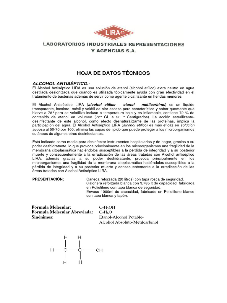 FT-Alcohol antiseptico-LIRA | PDF | Etanol | Ácido