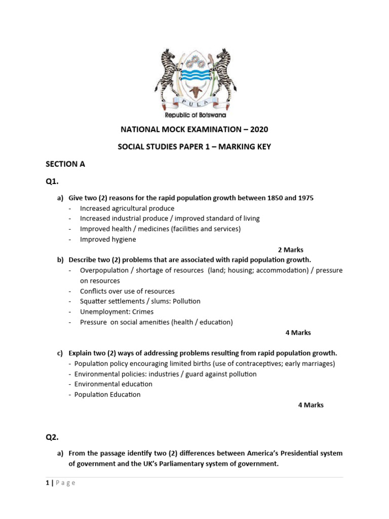 MOCK SOCIAL STUDIES PP 1 MARKING KEY - Docx 2020 | PDF | Tribe | Governance