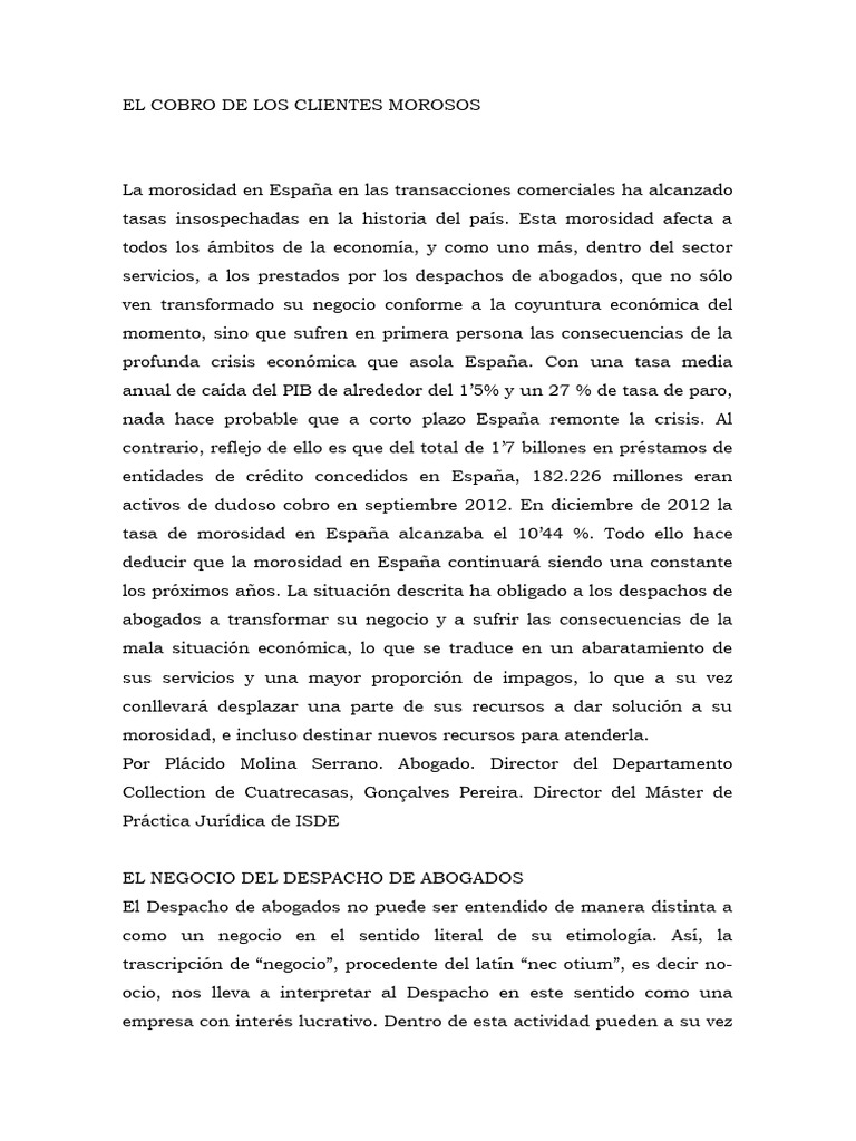 El Cobro de Los Clientes Morosos | PDF | Bancos | Economias