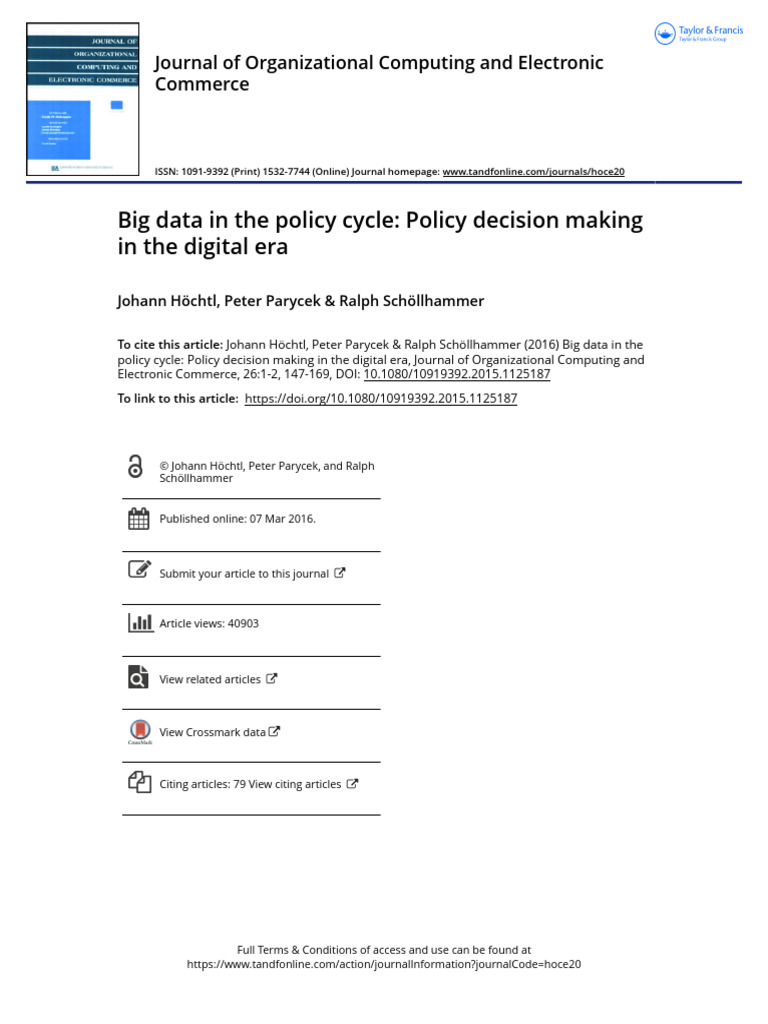 Big Data in The Policy Cycle Policy Decision Making in The Digital Era ...