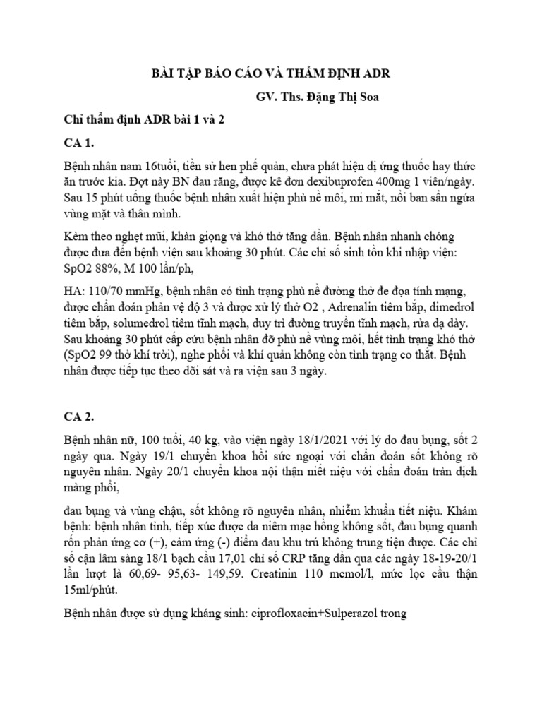 BÀI TẬP BÁO CÁO VÀ THẨM ĐỊNH ADR | PDF