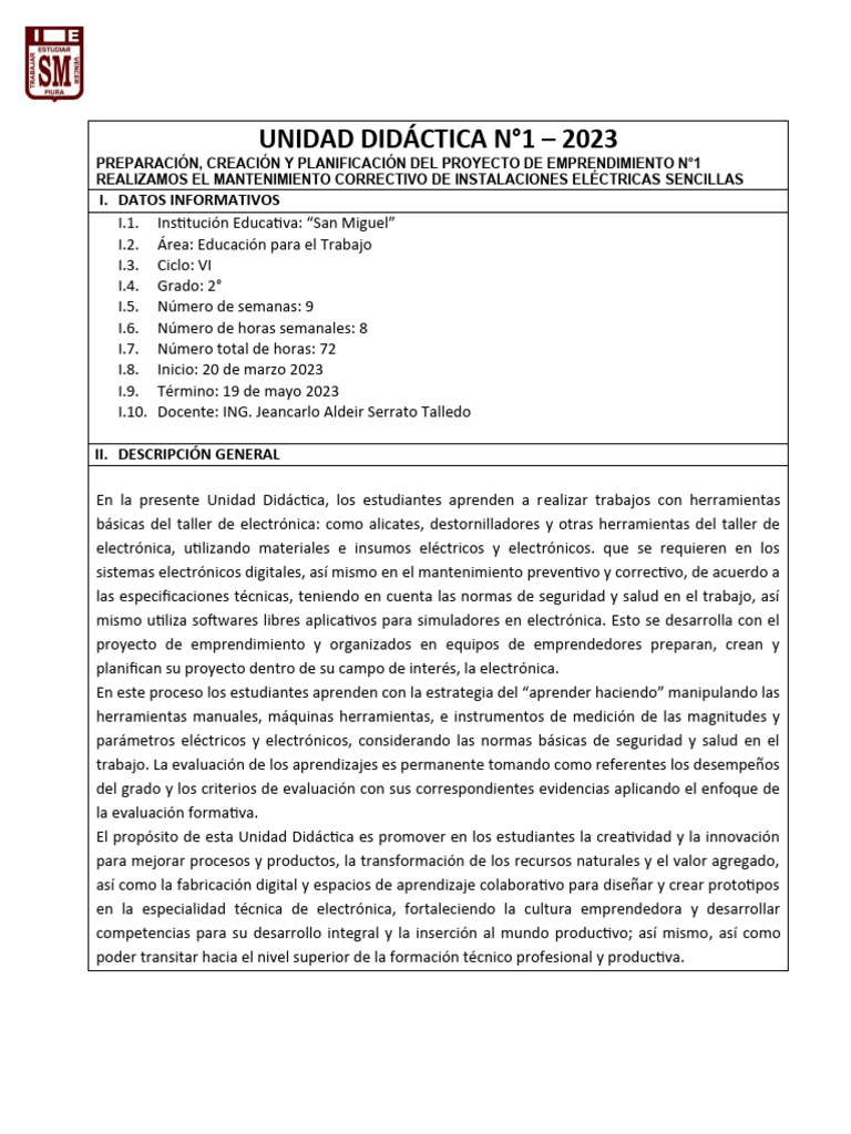 1ra - Unidad Didáctica - 2°E - Electricidad - 2023 | PDF | Software ...