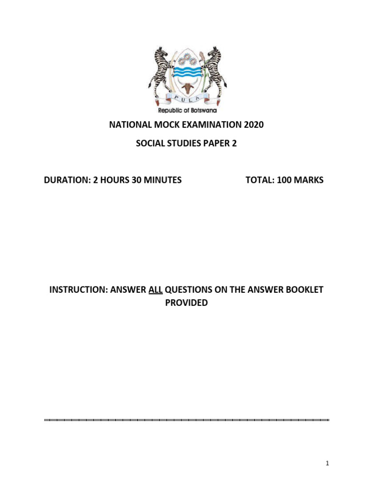 National Mock Exam: Social Studies 2020 | PDF