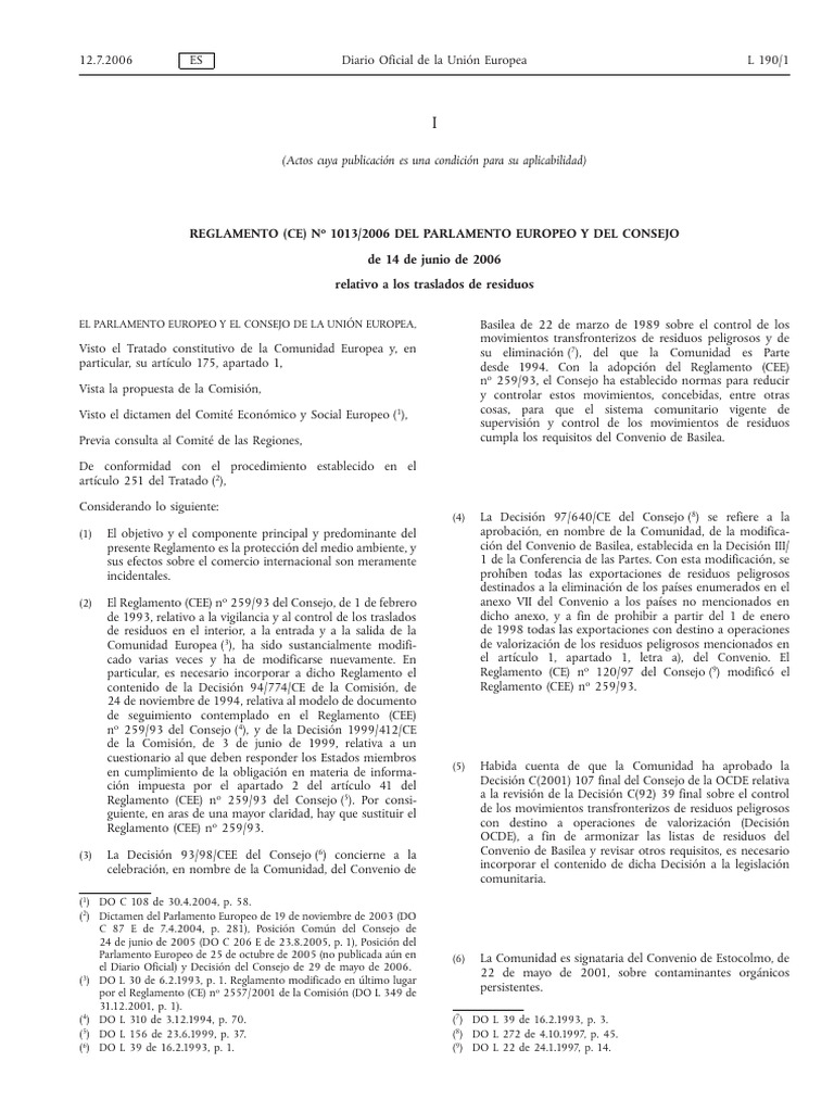 Reglamento Translado de Residuos EU | PDF | Residuos | aduana