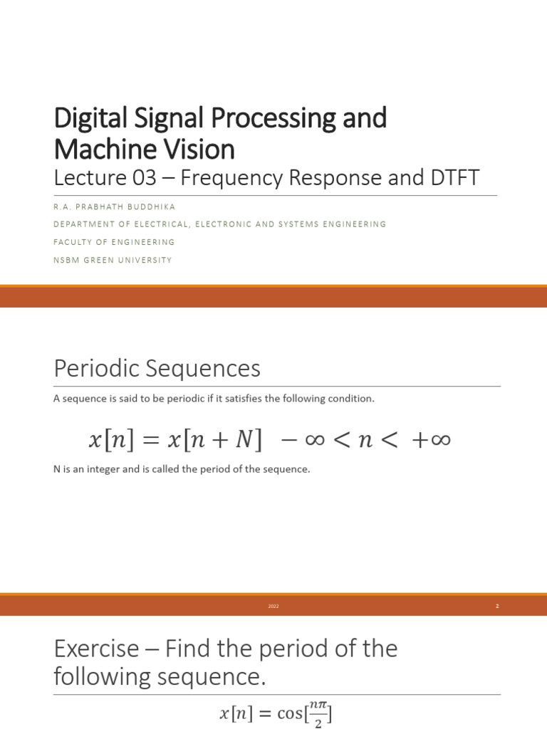 Lecture 03 - Frequency Response and DTFT | PDF | Computer Science | Signal Processing