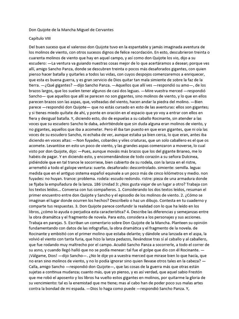 Aventura de Don Quijote y los Molinos | PDF | Don Quijote