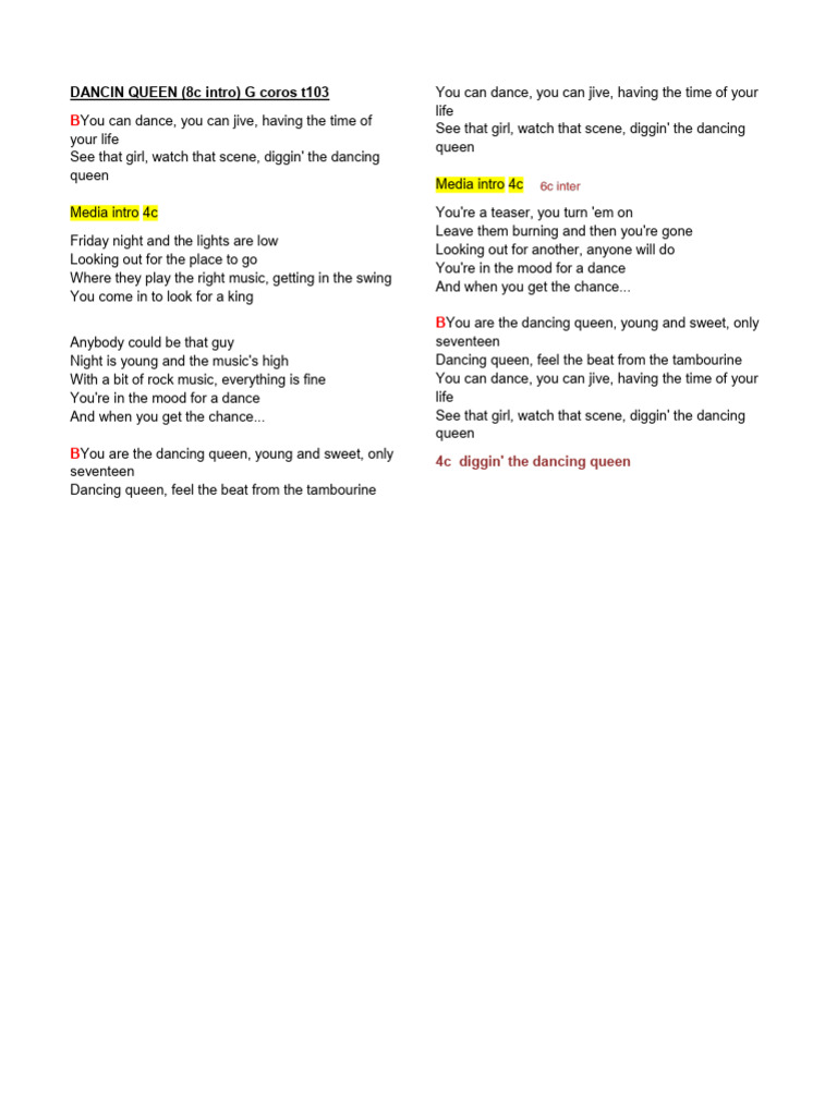 Dancing Queen Lyrics PDF | PDF