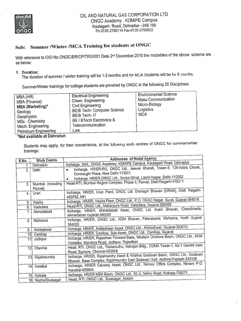 ONGC Summer Internship 2024 | PDF
