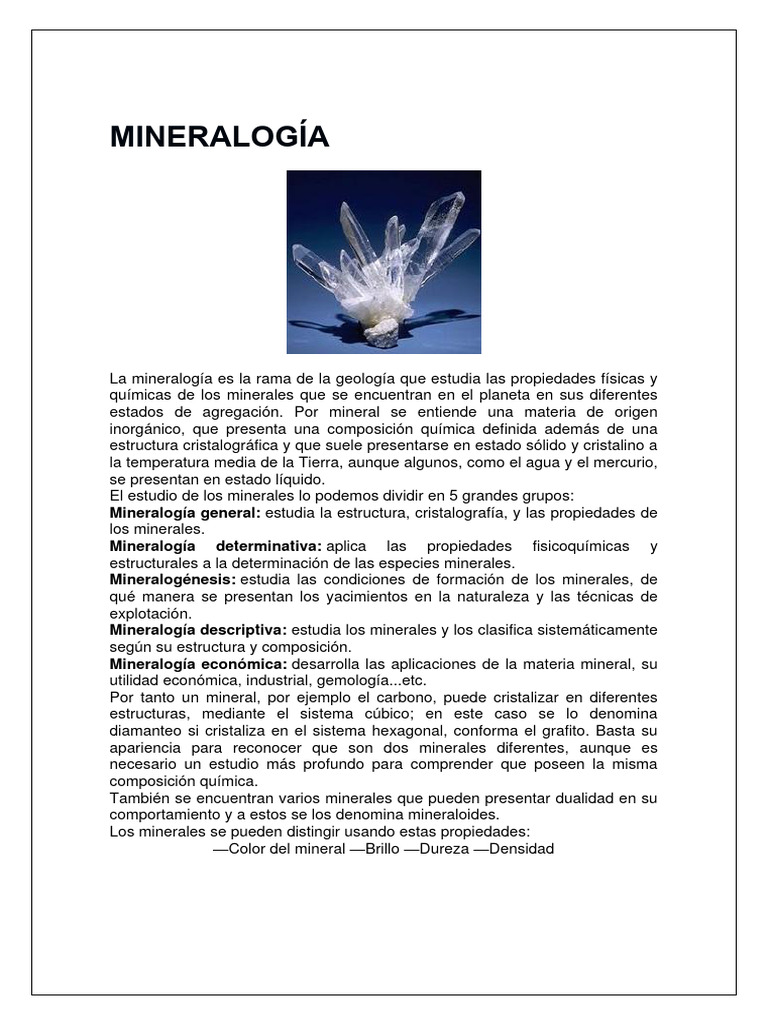 MINERALOGÍA | PDF | Mineralogía | Minerales