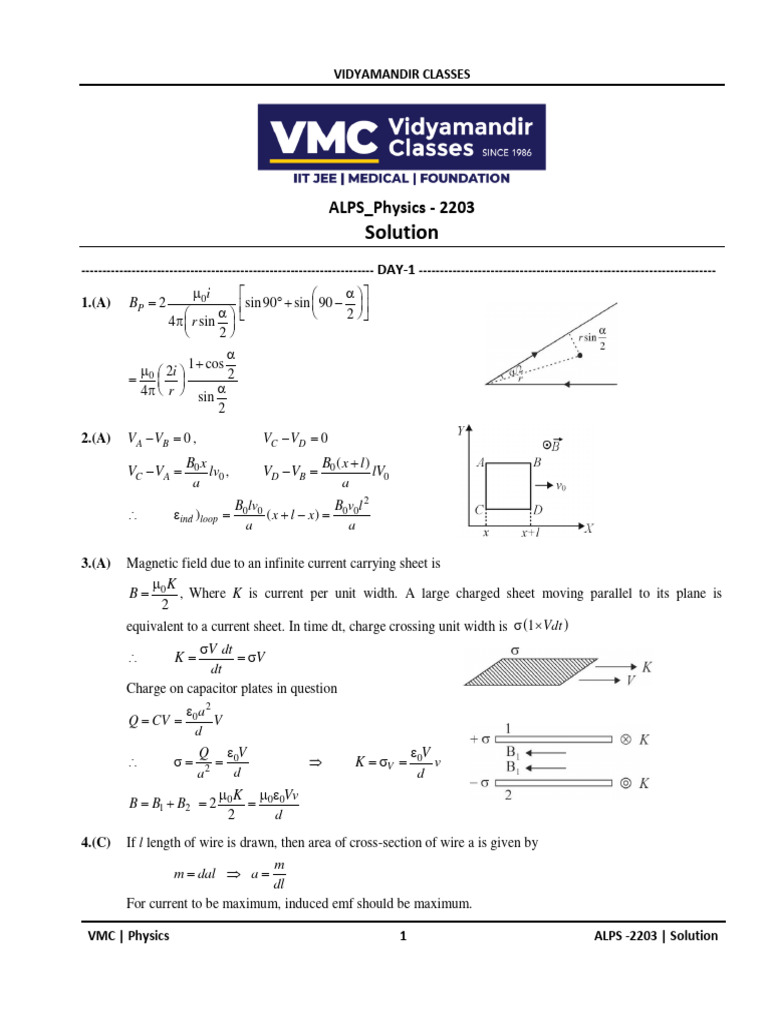 Physics Advanced Level Problem Solving (ALPS-3) - Solution | PDF | Force | Magnetic Field
